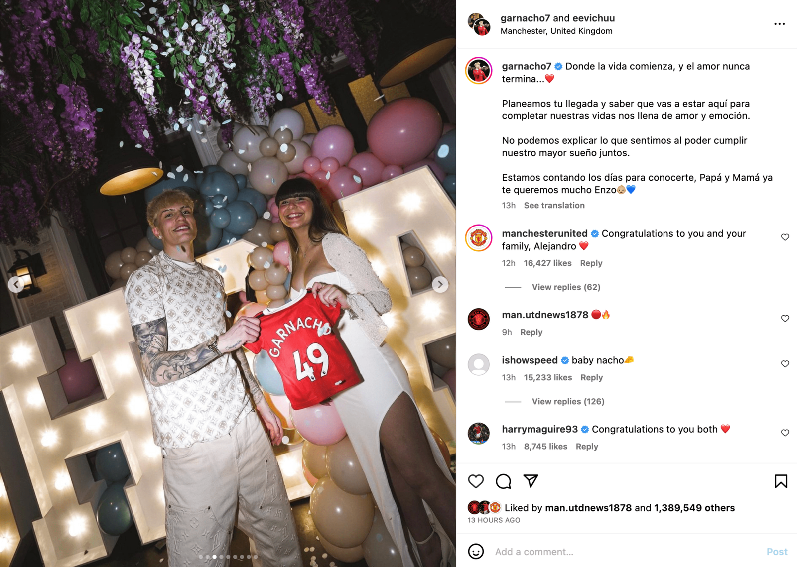Alejandro Garnacho posts pictures of his baby gender-reveal party - Man ...